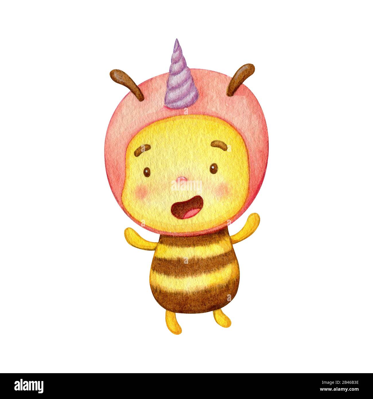 Funny bee dressed up as a unicorn. Sweet watercolor character ...