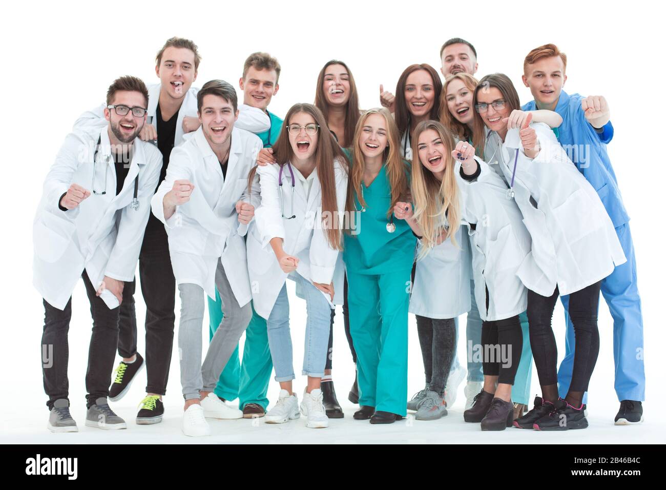 top view. a group of smiling doctors pointing at you Stock Photo - Alamy