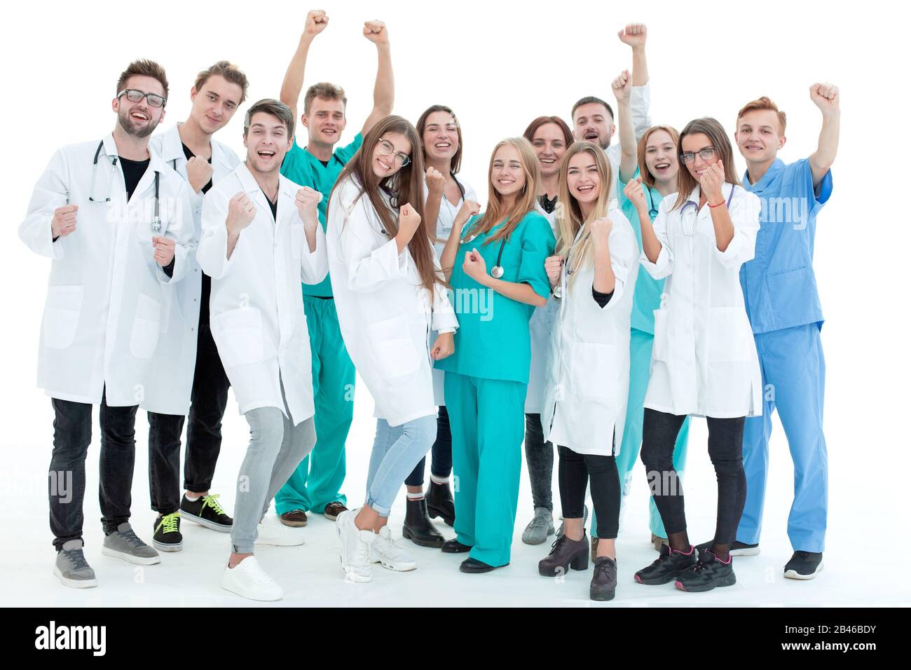 top view. a group of smiling doctors pointing at you Stock Photo - Alamy