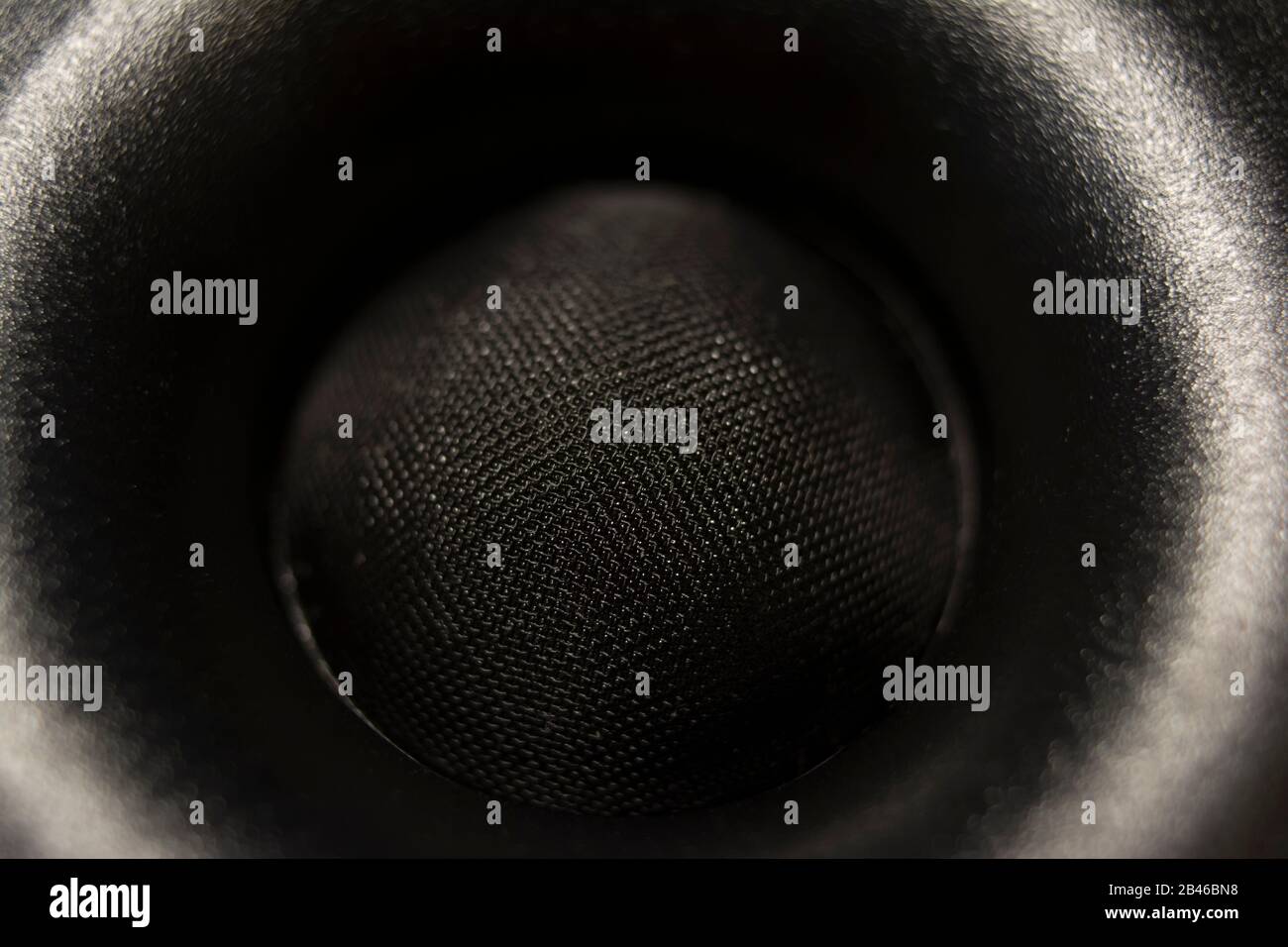 Extreme close-up, shallow depth-of-field photo of fabric dome tweeter ...