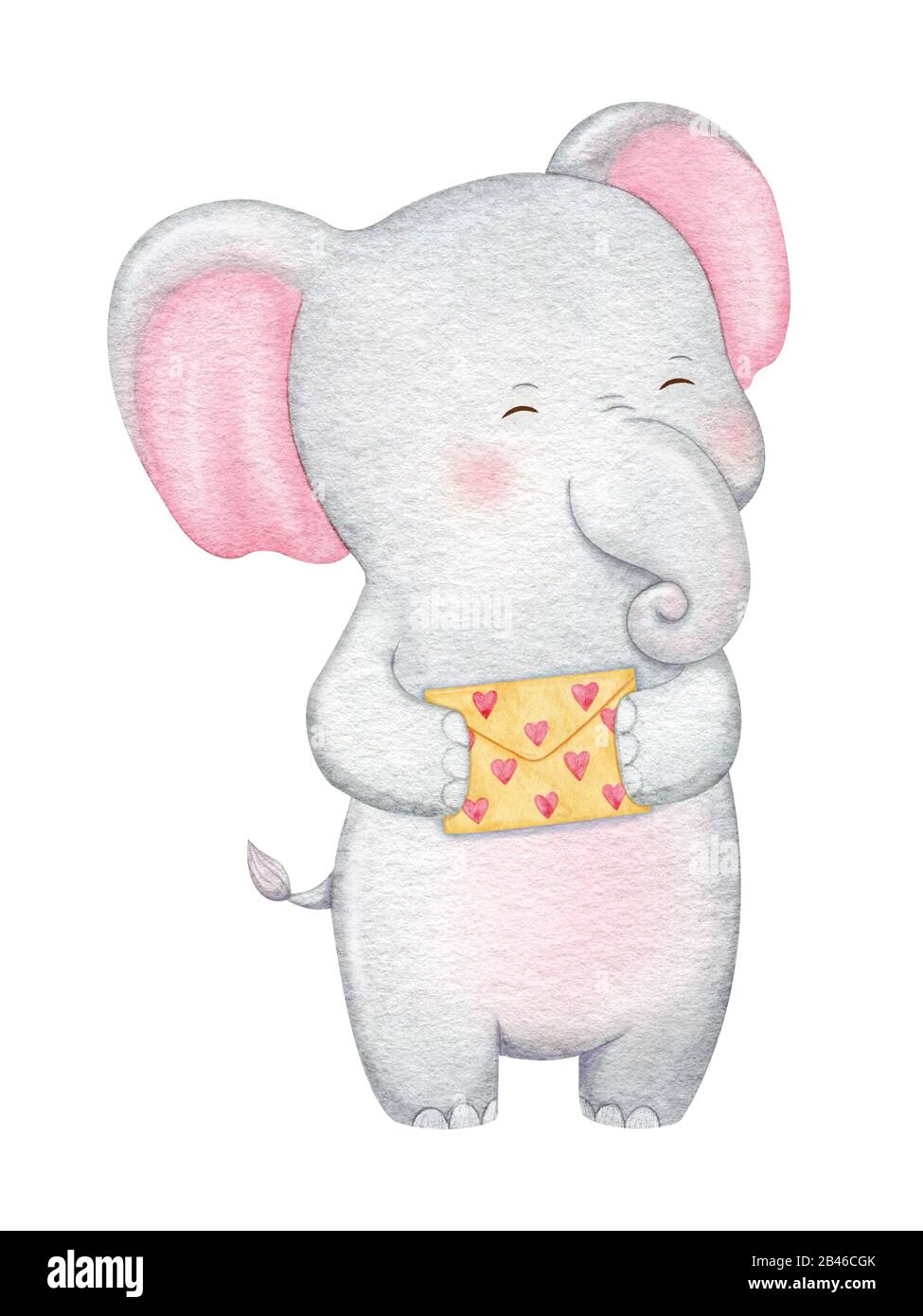 Cute elephant character in love. Hand painted watercolor illustration ...