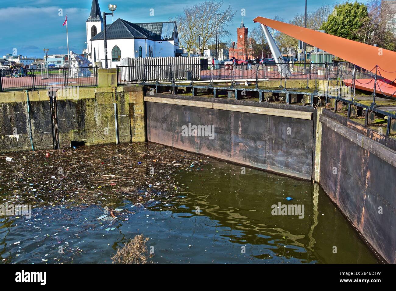 The outer lock gates (disused) protecting the water levels in the inner ...