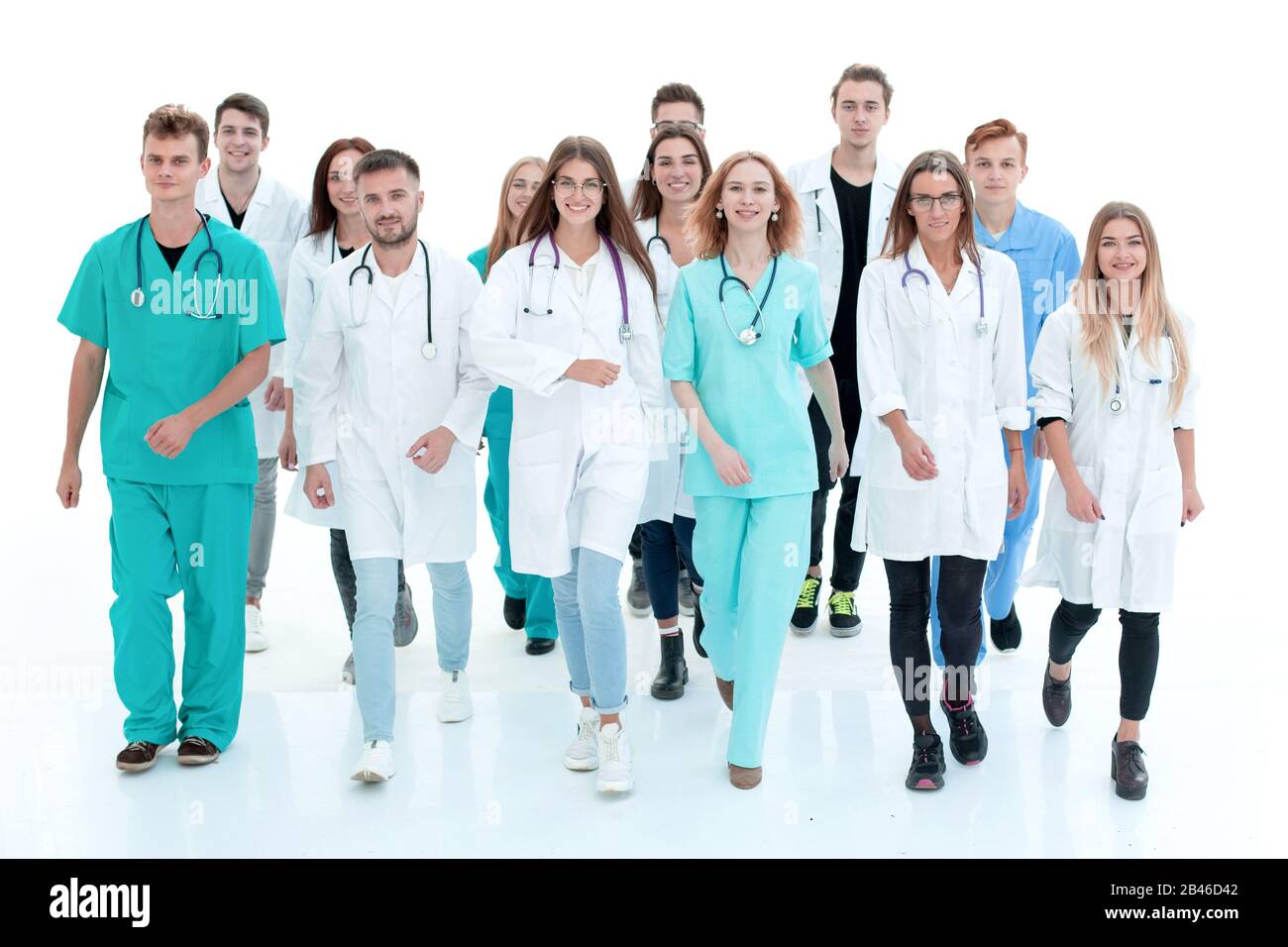 top view. a group of smiling doctors pointing at you Stock Photo - Alamy