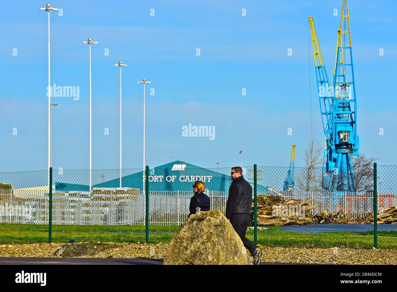 General view of the Port of Cardiff Docks featuring colourfully painted ...
