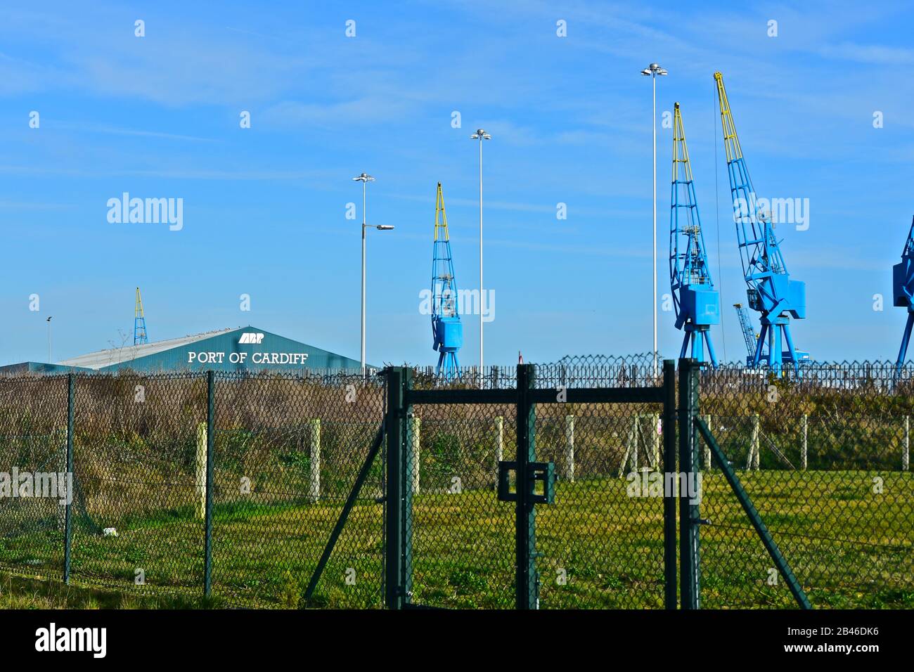General view of the Port of Cardiff Docks featuring colourfully painted ...