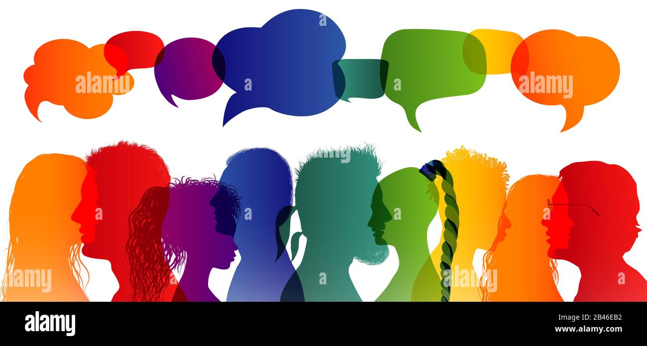 Communication between people. Crowd talking. Speech bubble. Dialogue ...