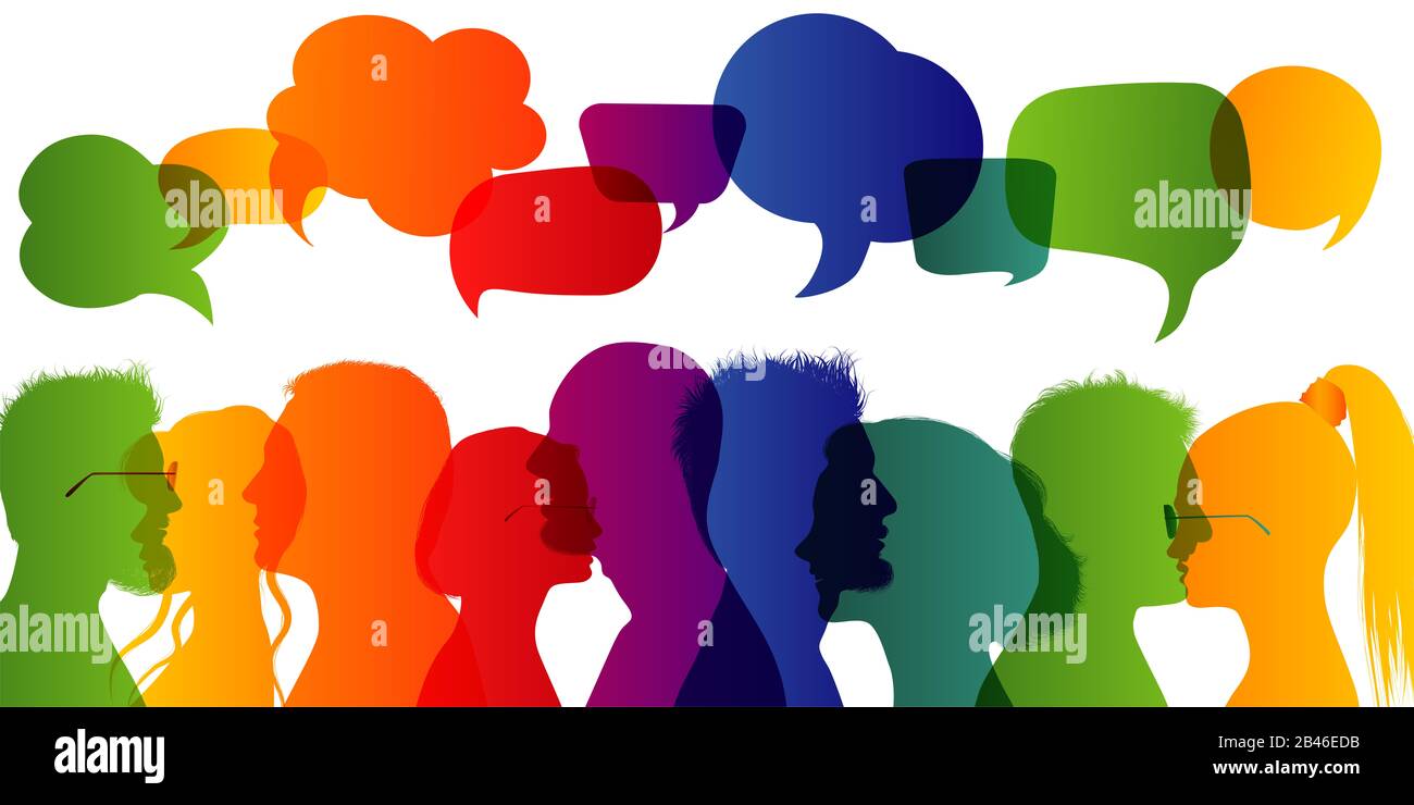 Dialogue group of diverse people. Communication between people. Crowd ...