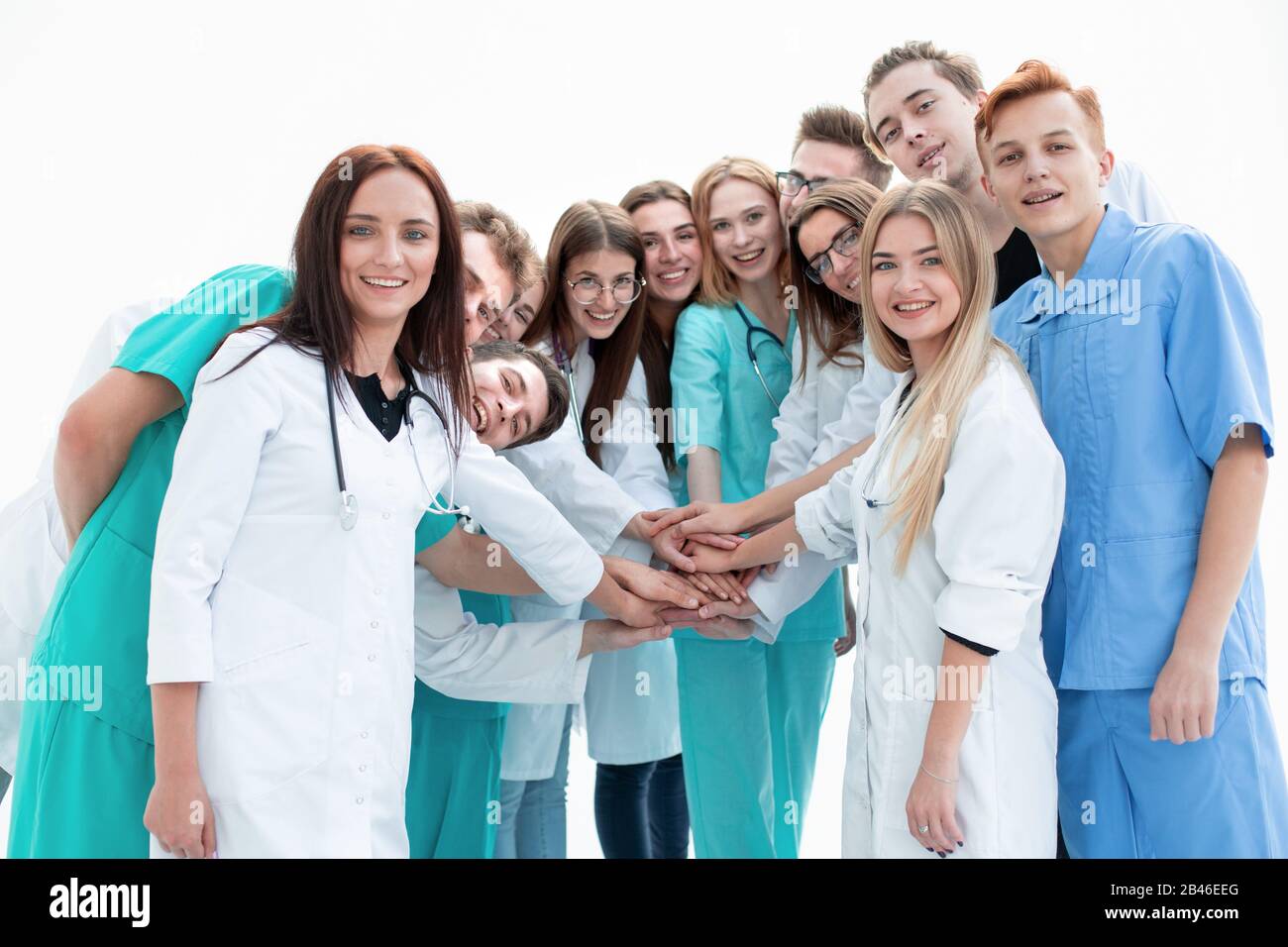 top view. a group of smiling doctors pointing at you Stock Photo - Alamy