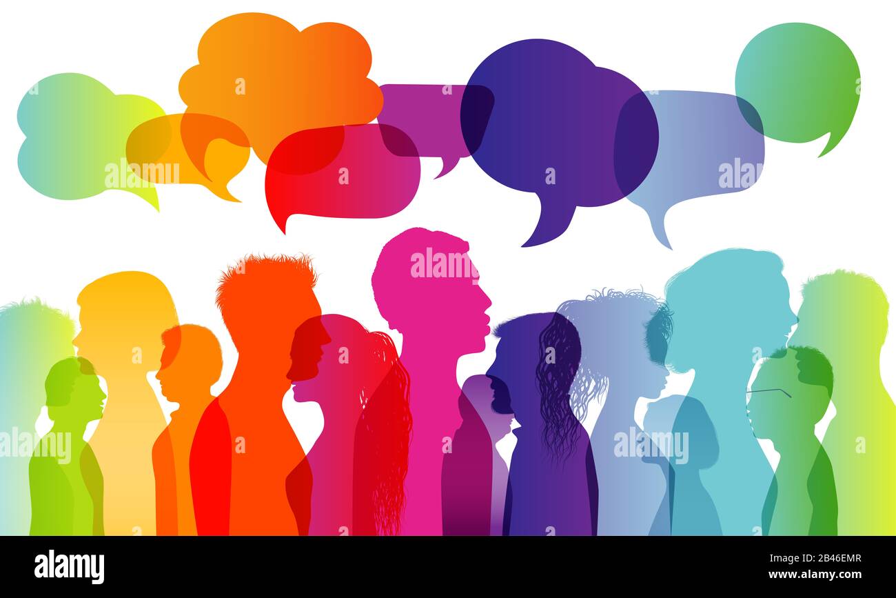 Crowd talking. Dialogue group diverse people different cultures ...