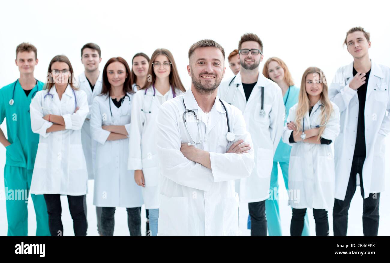 top view. a group of smiling doctors pointing at you Stock Photo - Alamy