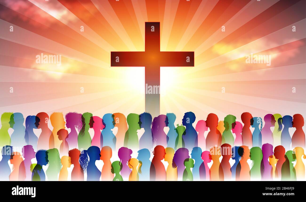 People finding Christianity. Crowd of believing people. People at the ...