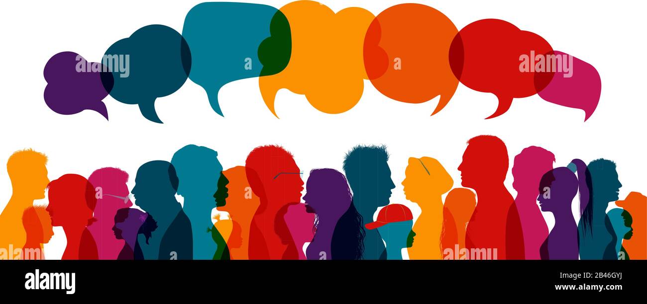 Crowd talking.Dialogue group of diverse people.Communication ...