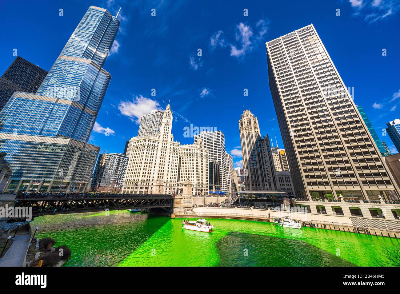 Chicago building and cityscape on Saint Patrick's day around Chicago ...