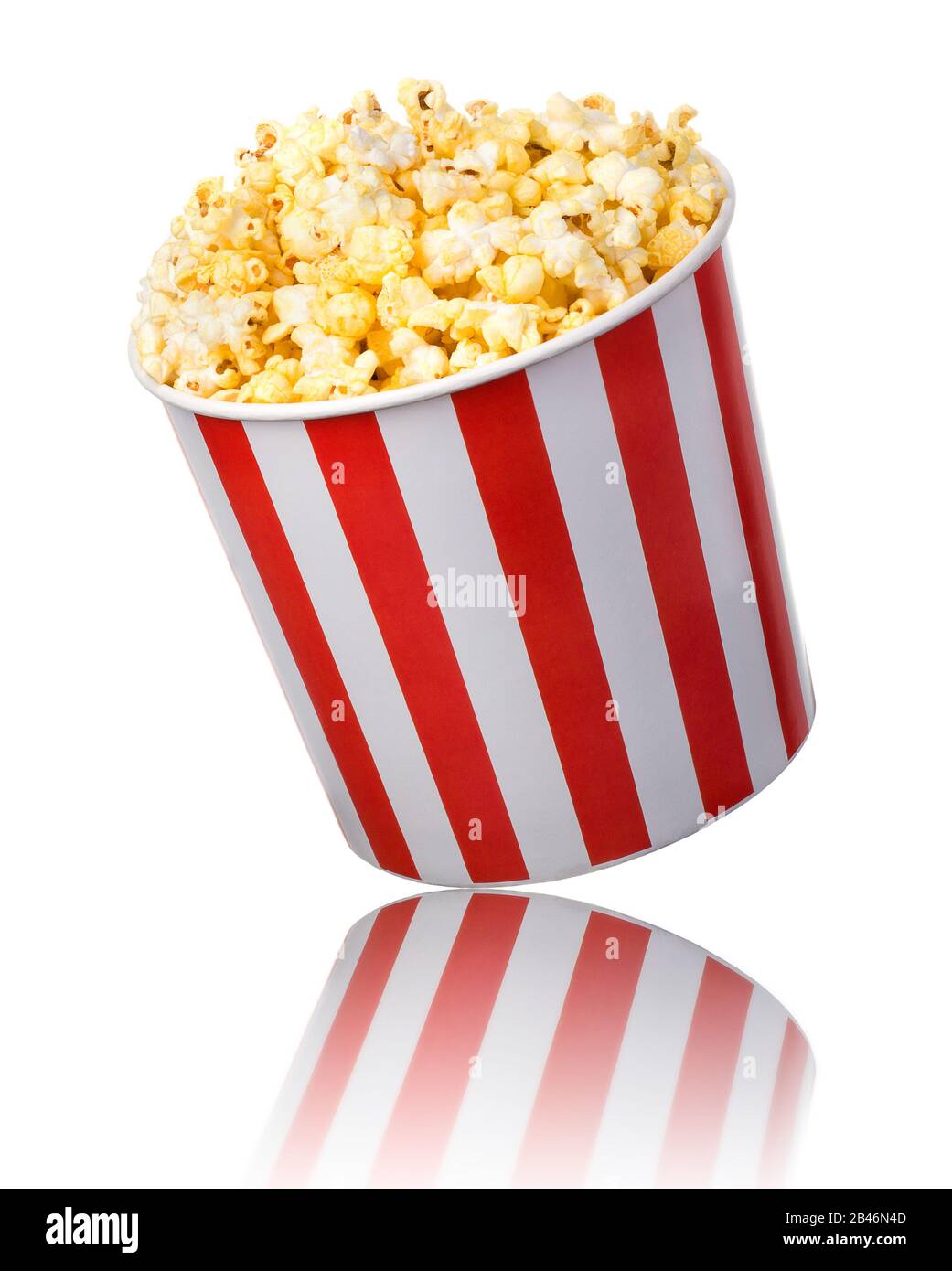 Paper striped bucket with popcorn isolated on white background Stock ...