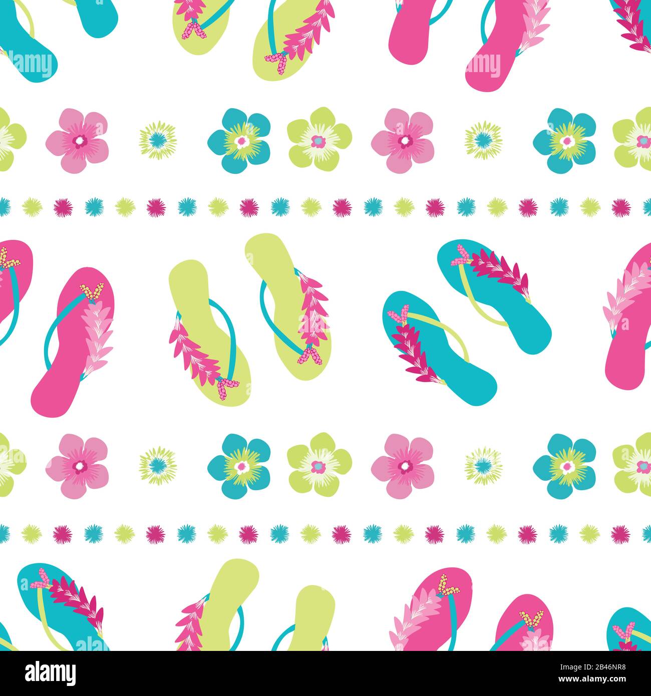 Flip flop shoe on beach seamless vector pattern background. Elegant sandals and flowers ...