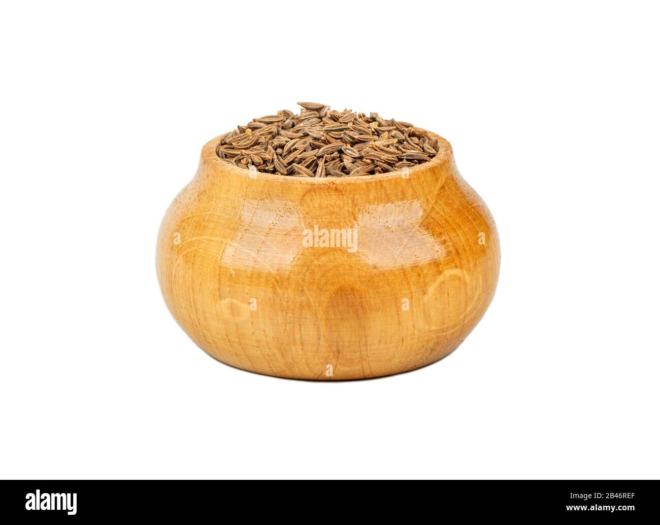 Cumin spice in wooden container isolated on white background Stock ...