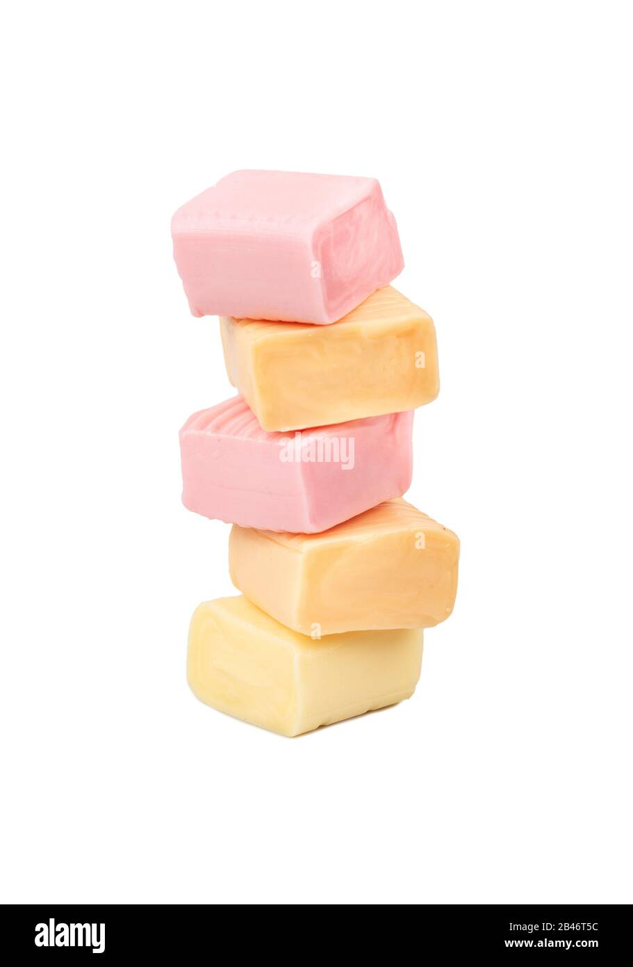 Stack of square chewing candies on a white background Stock Photo - Alamy