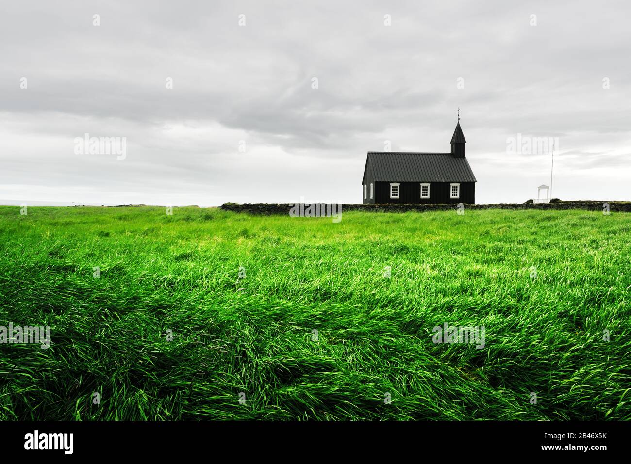 Incredible landscape with famous picturesque black church of Budir at ...