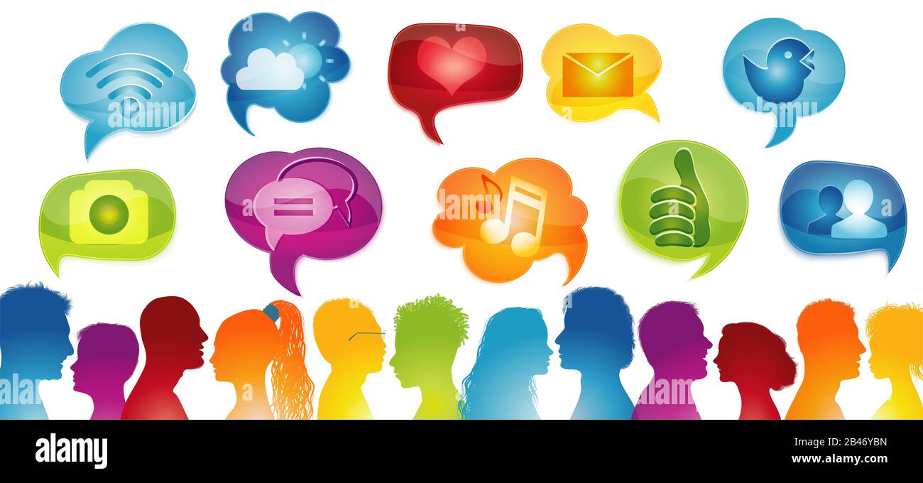 Communication group of different people. Social media concept. Multi ...
