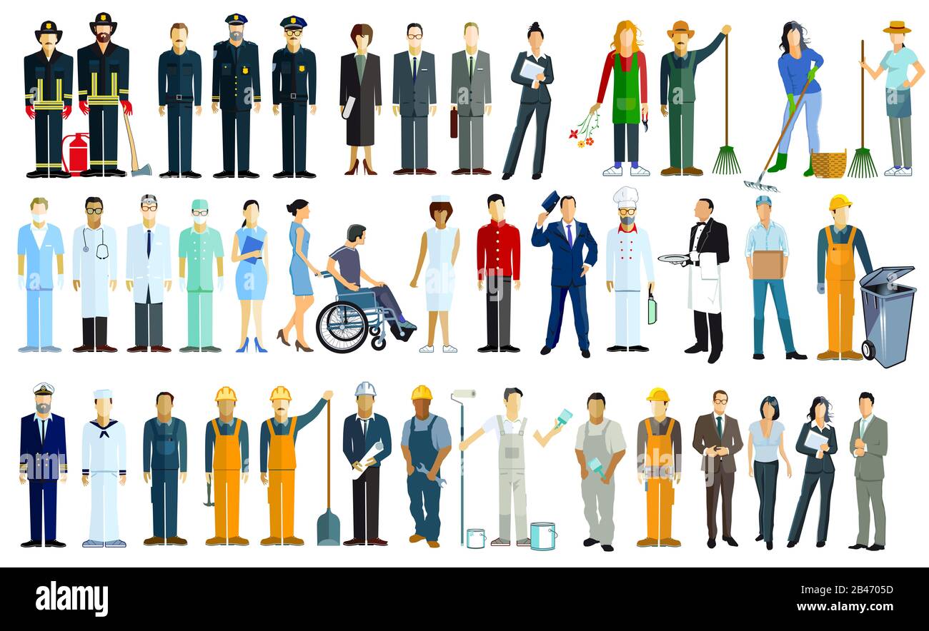 Various professions, portrait - vector Illustration Stock Photo - Alamy