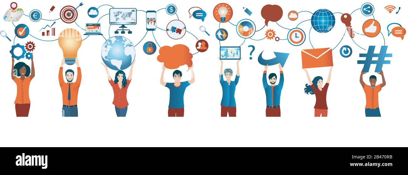 Sharing ideas.Network teamwork.Communication network diverse people ...