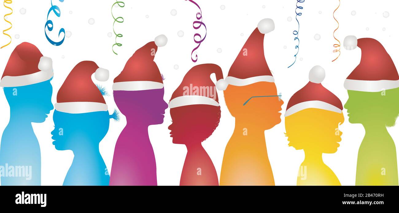 Happy children celebrating at a Christmas party.Group of isolated ...