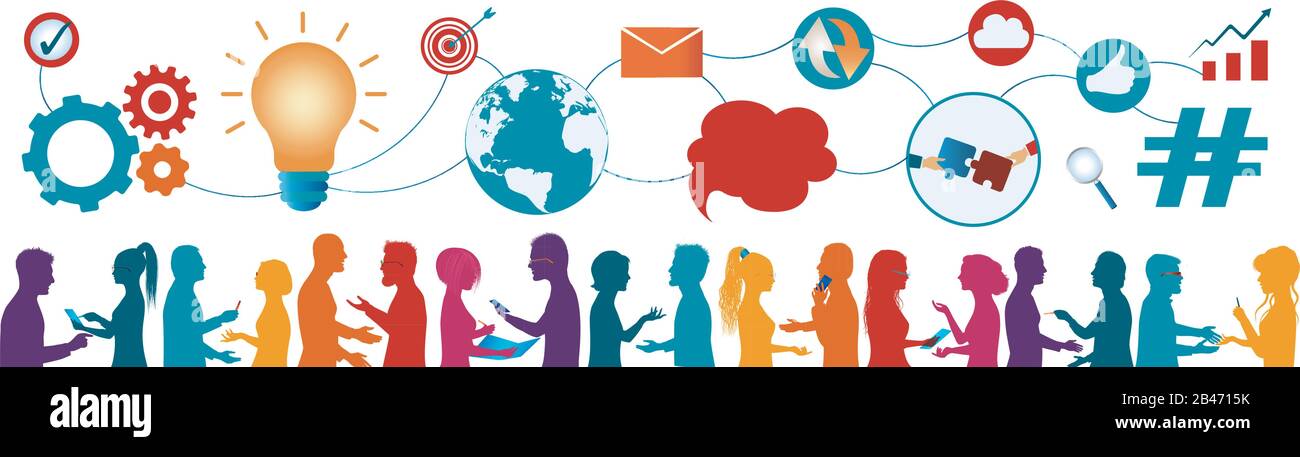 Sharing ideas.Connection and exchange of ideas - data or questions ...