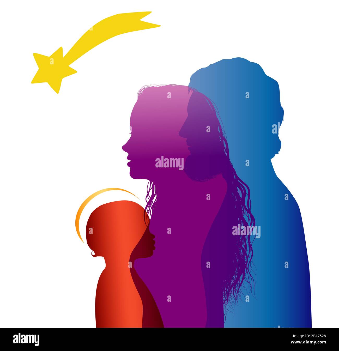 Christmas nativity scene isolated. Colored silhouette profiles with ...
