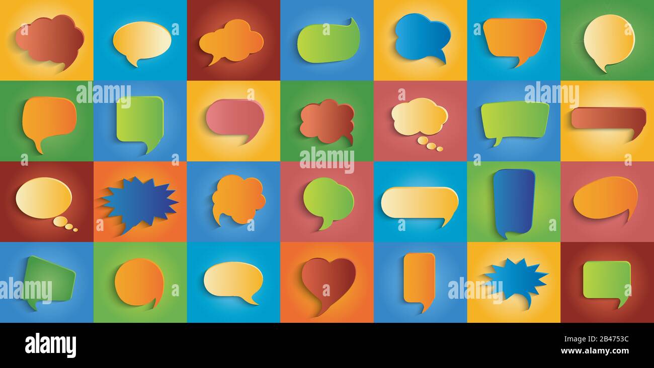 Collection modern vector clouds isolated. Set speech bubbles empty.Paper chat cartoon bubbles ...