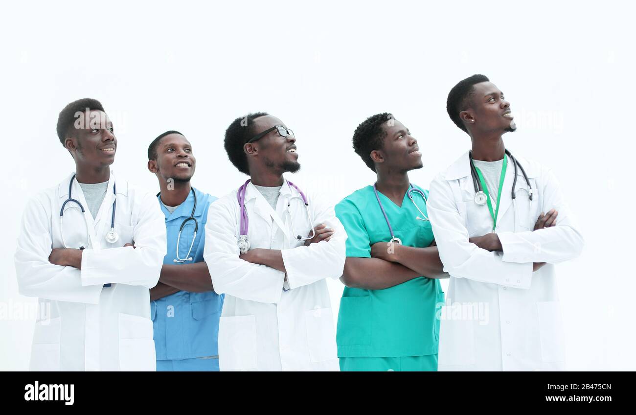 group of different doctors standing together. isolated on white Stock ...