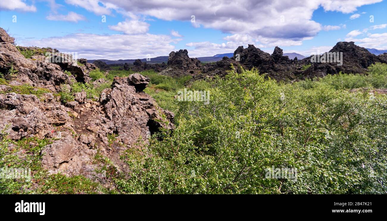 Europe,Iceland , Dimmuborgir is a volcanic formation, Lake Mývatn ...