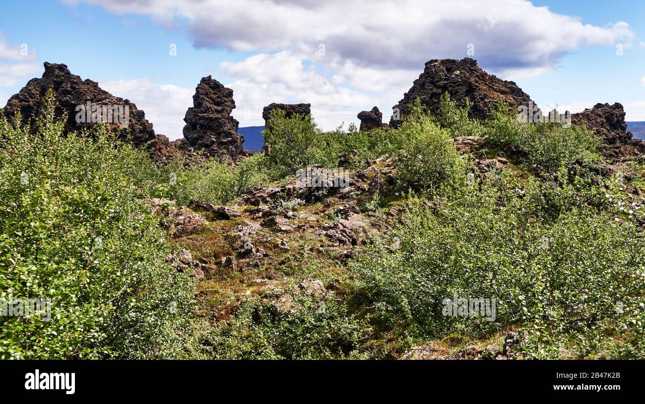 Europe,Iceland , Dimmuborgir is a volcanic formation, Lake Mývatn ...