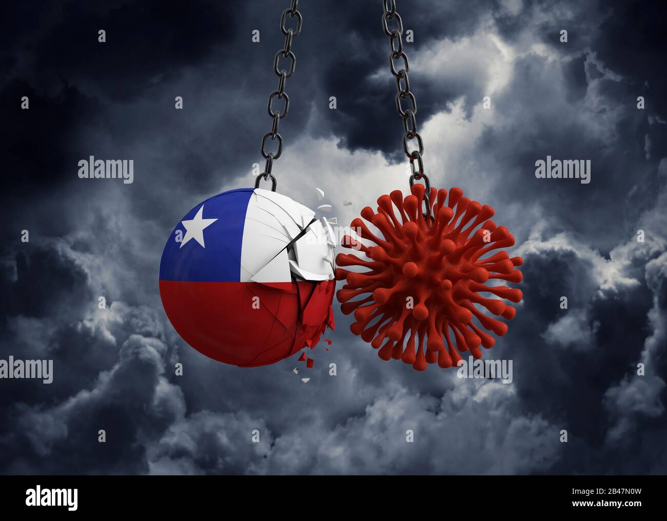 Chile ball smashes into a virus disease microbe. 3D Render Stock Photo ...