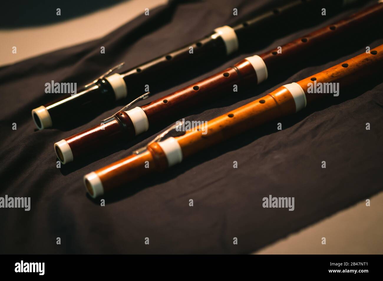 Early Music Historical Instrument - Three Traverso on display Stock ...