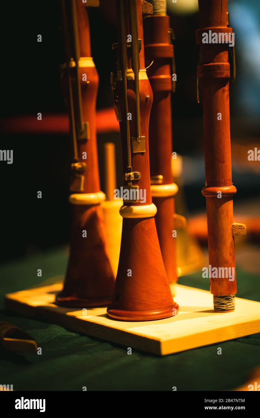 Early Music Historical Instrument - brown Baroque Oboes Stock Photo - Alamy