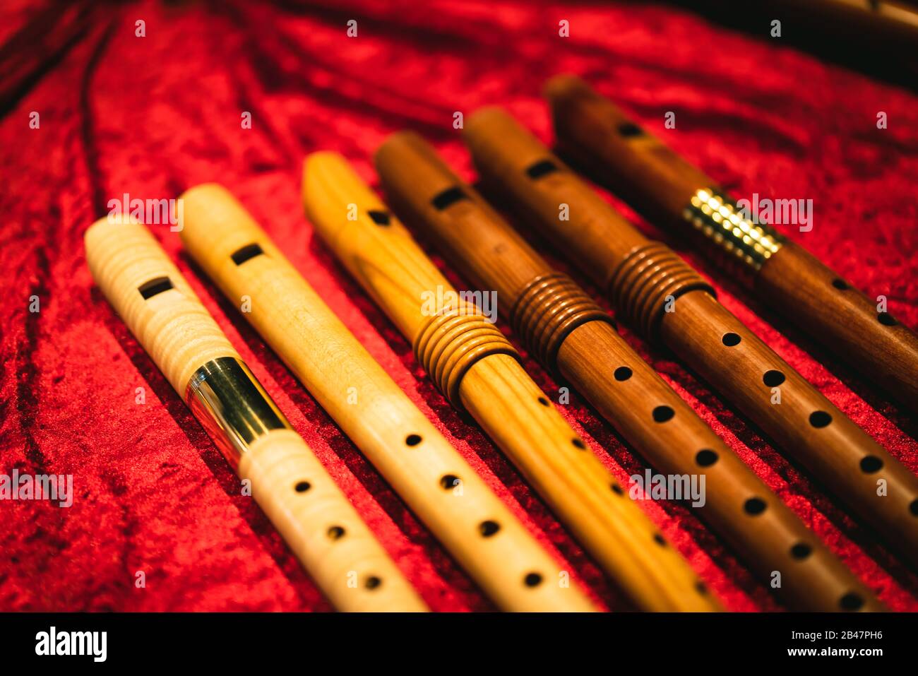 Early Music Historical Instrument - Six Baroque Recorders with a red ...