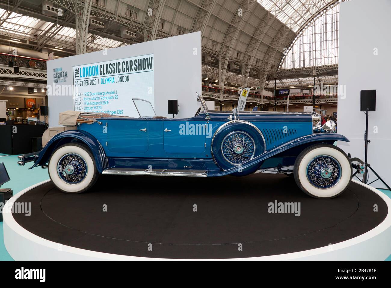 Side-view of a Blue, 1931, Duesenberg Model J, at the Car Stories Stage ...