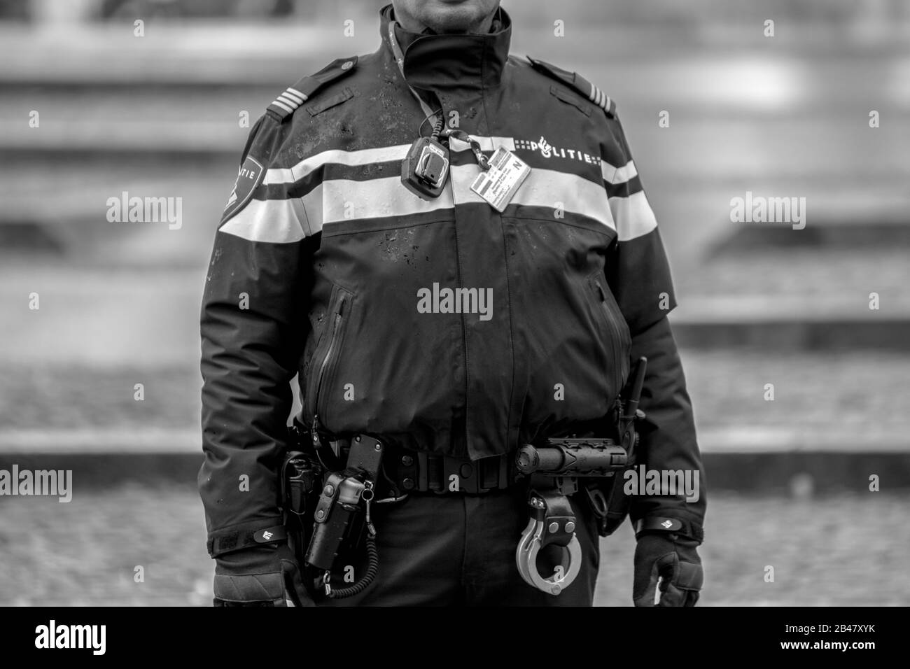 Police Uniform At Amsterdam The Netherlands 2018 In Black And White ...