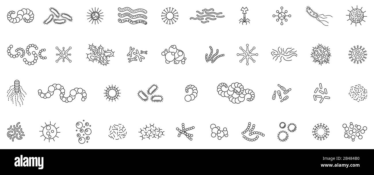 Virus icons set. Bacteria, infection or microbe outline icons, isolated ...