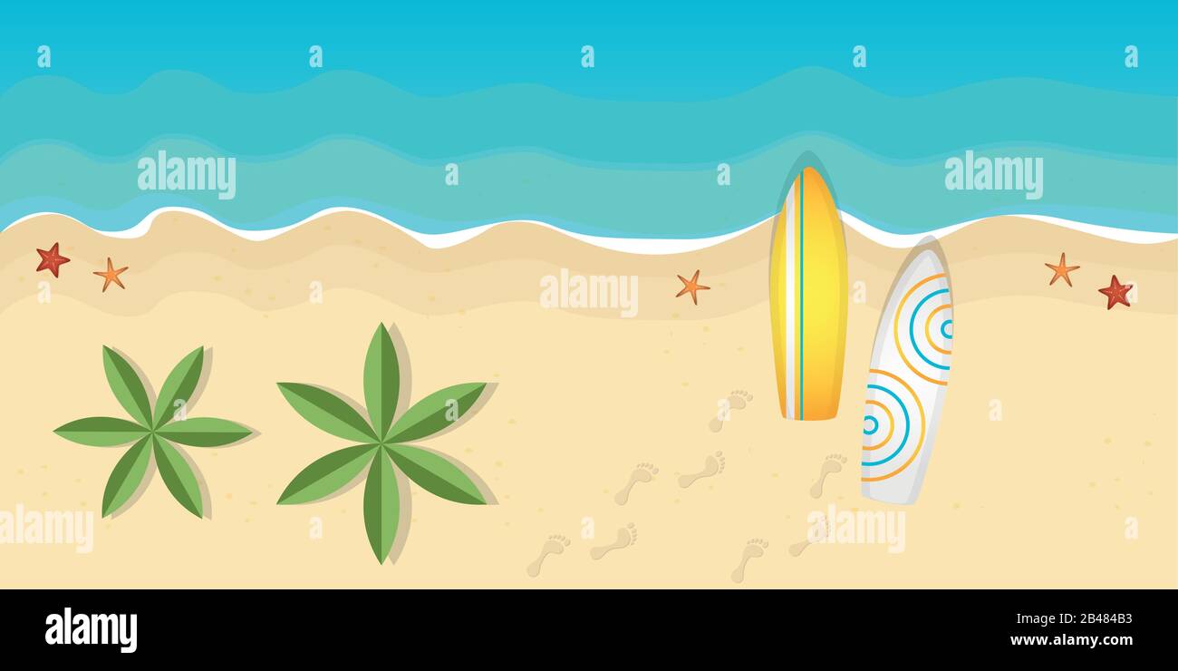 Two Surfboards On The Beach Summer Holiday Design With Copy Space