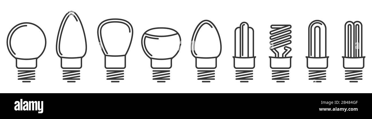 Set of various Light bulbs icons. Linear Bulbs icons isolated. Vector illustration Stock Vector ...