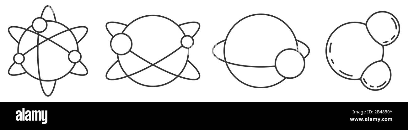 Molecule model or structure of the substance. Biological outline icons ...
