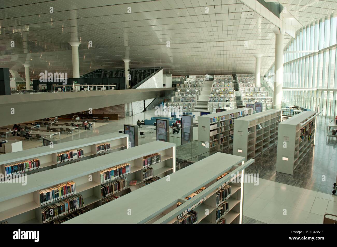 An interior view of the iconic Qatar National Library, Education City ...