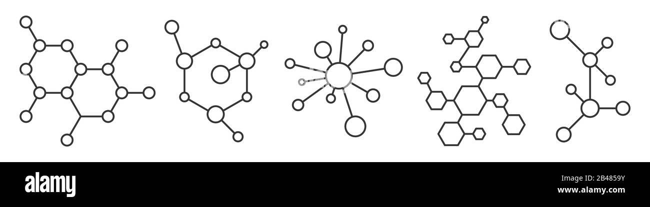 Molecule model or structure of the substance. Biological outline icons ...