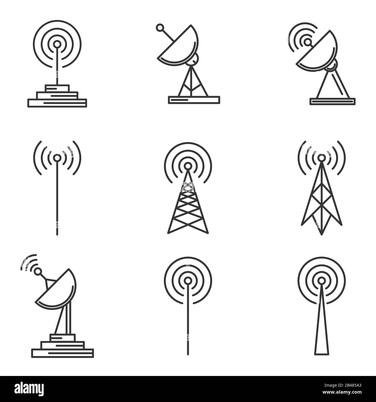 Antenna icons set. Linear antenna icons isolated. Set of Wireless tower ...