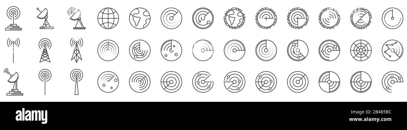 Radar icons. Set of Radar screen icons. Vector illustration. Radar ...