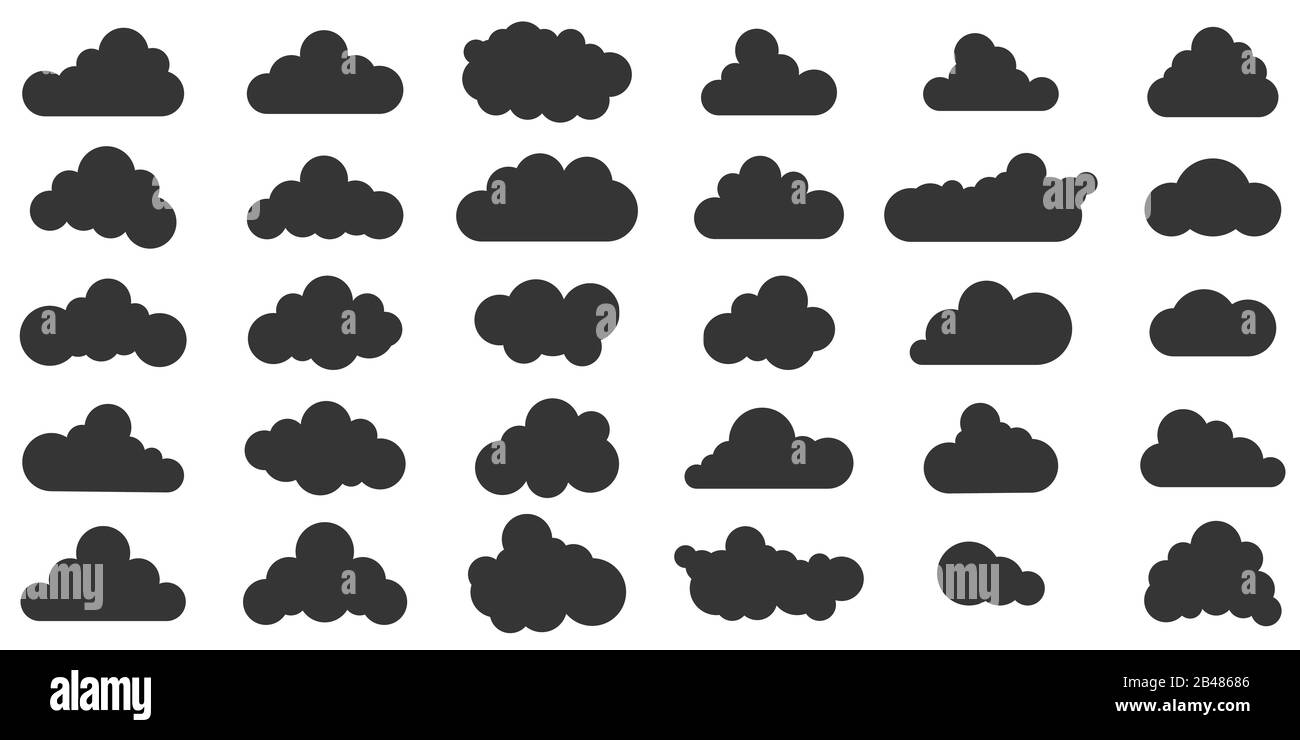 Set of Cloud icons in flat design. Various shape of Clouds. Vector ...