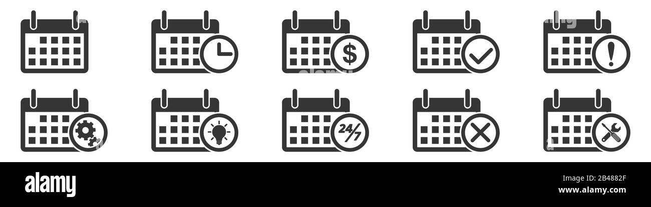 Calendar vector icons. Set of calendar symbols on white background ...