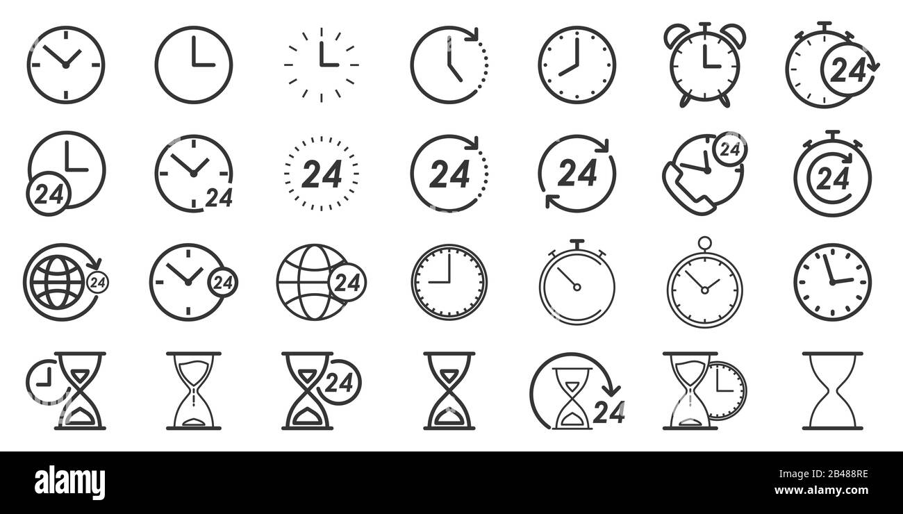 Set of Time and Clock icons in thin line style. Outline time icons ...