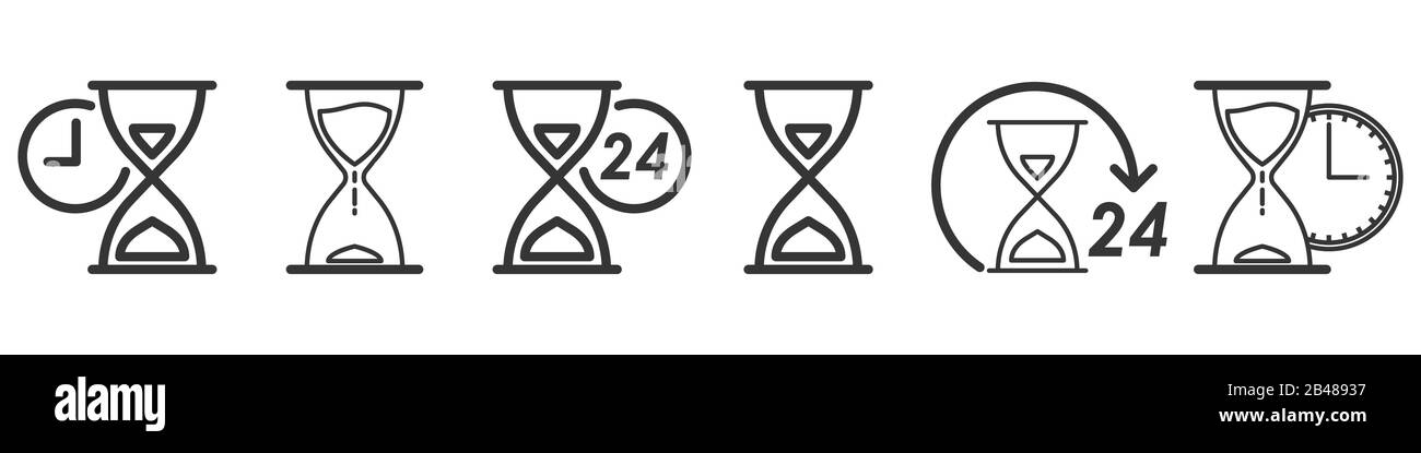 Set of Time and Hourglass icons in thin line style. Outline sandglass ...